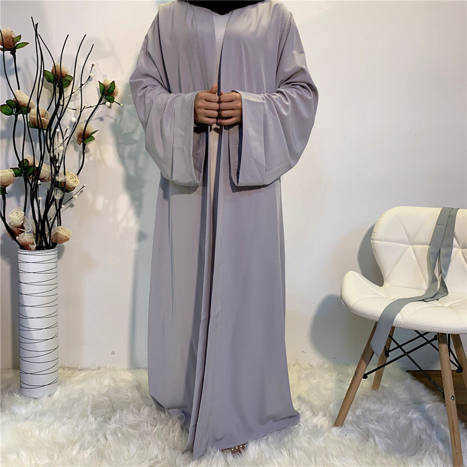 Grey Kimono Abaya with Pockets / Modest Wear / Open Abaya / | Etsy