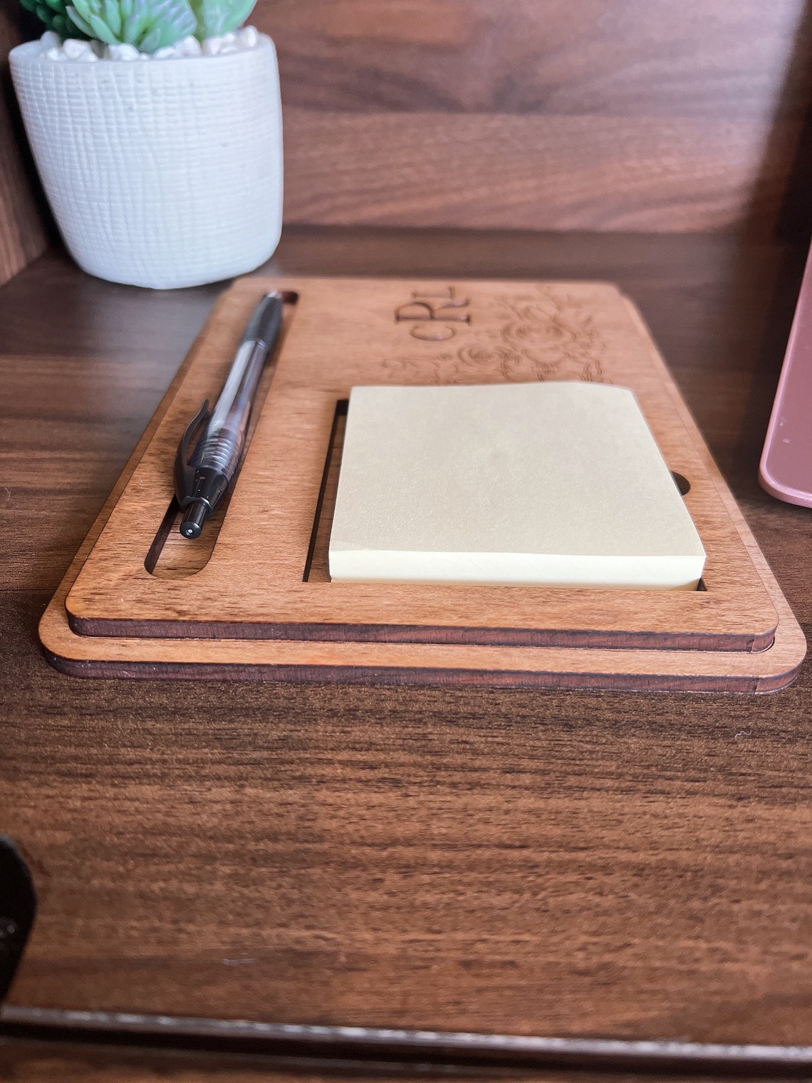 Notepad and Pen Stand, Monogrammed Sticky Note Holder, Personalized ...