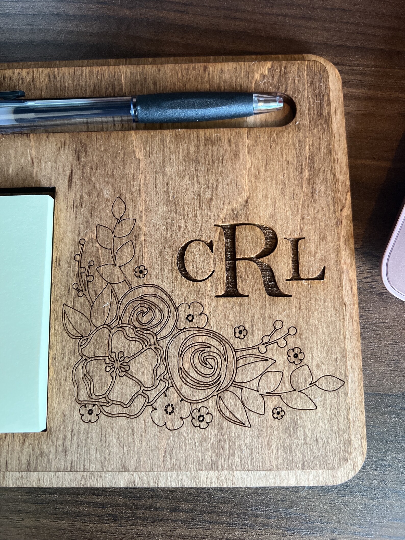 Notepad and Pen Stand, Monogrammed Sticky Note Holder, Personalized ...