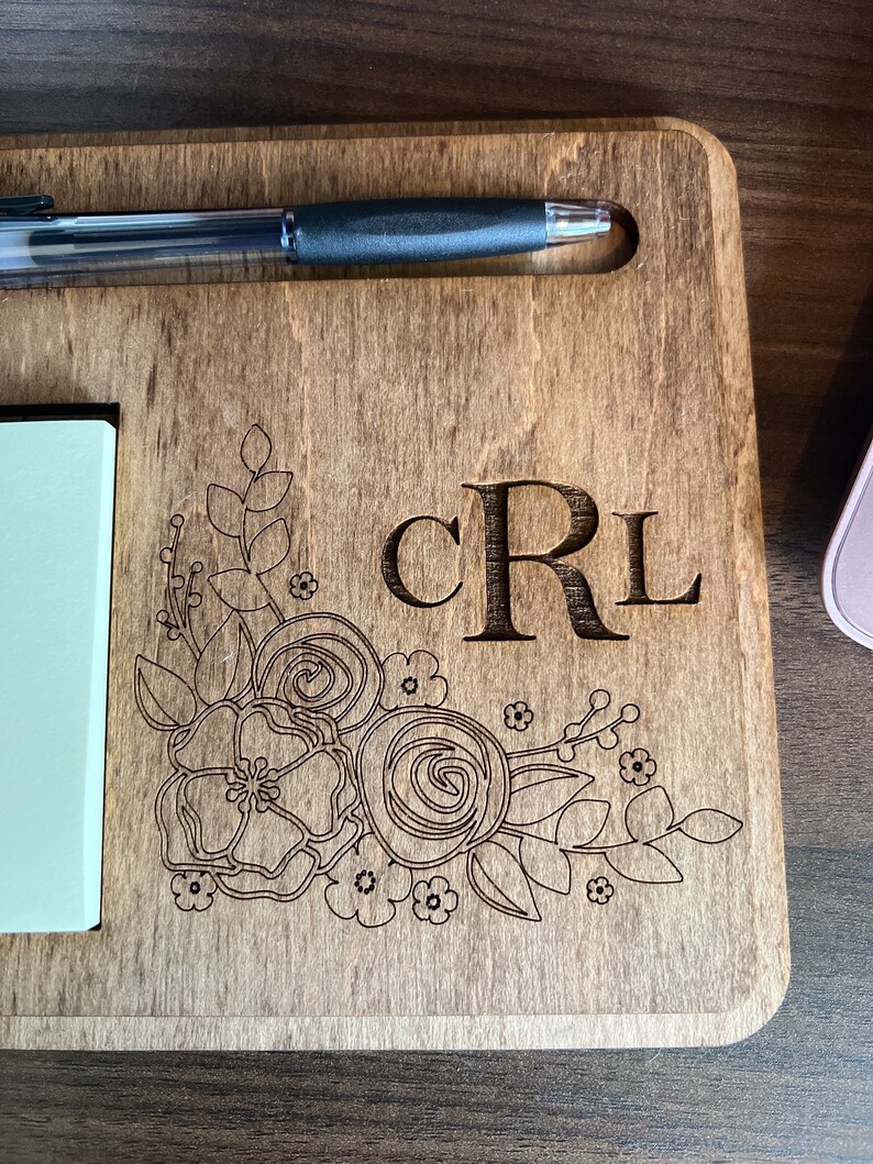 Notepad and Pen Stand, Monogrammed Sticky Note Holder, Personalized ...