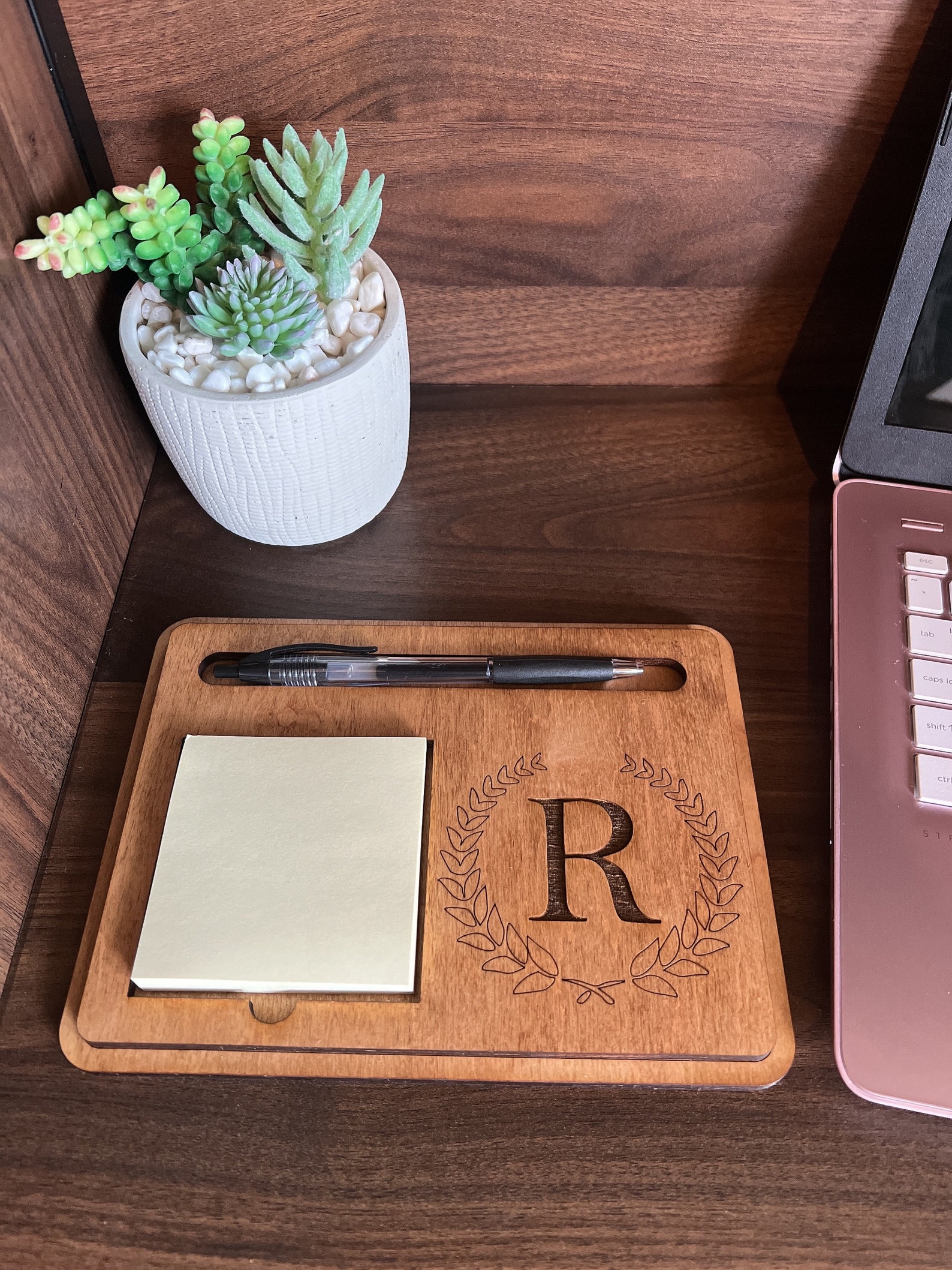 Notepad and Pen Stand, Monogrammed Sticky Note Holder, Personalized ...