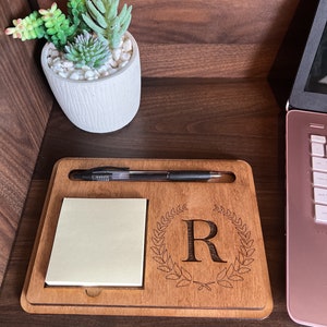 Notepad and Pen Stand, Monogrammed Sticky Note Holder, Personalized ...