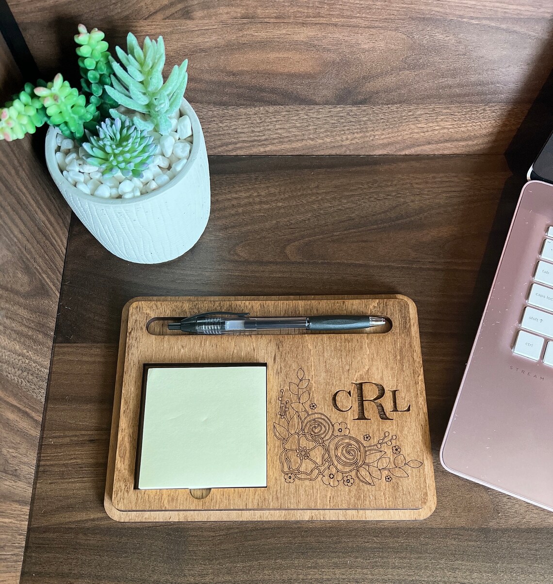 Notepad and Pen Stand, Monogrammed Sticky Note Holder, Personalized ...
