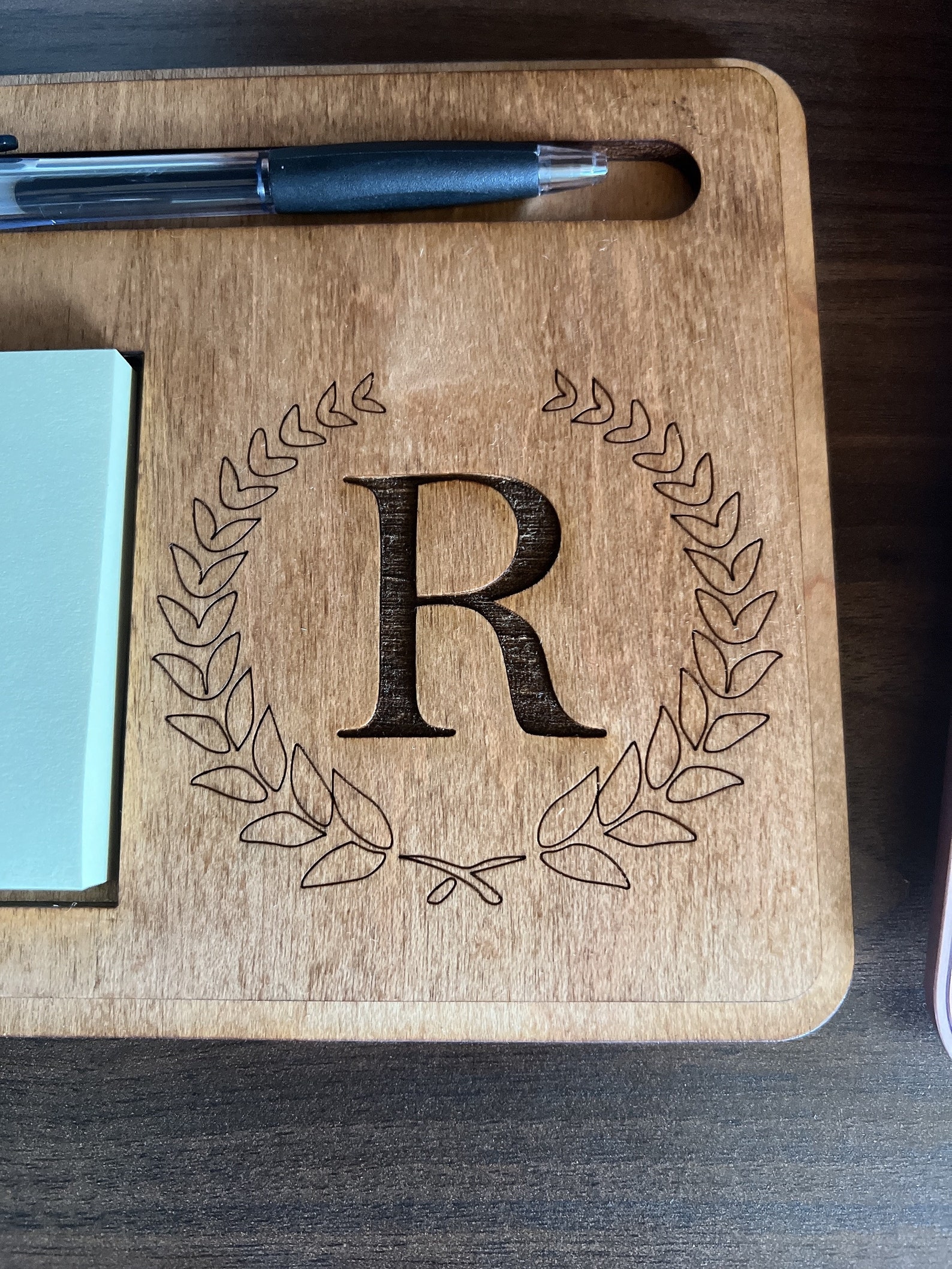 Notepad and Pen Stand, Monogrammed Sticky Note Holder, Personalized ...