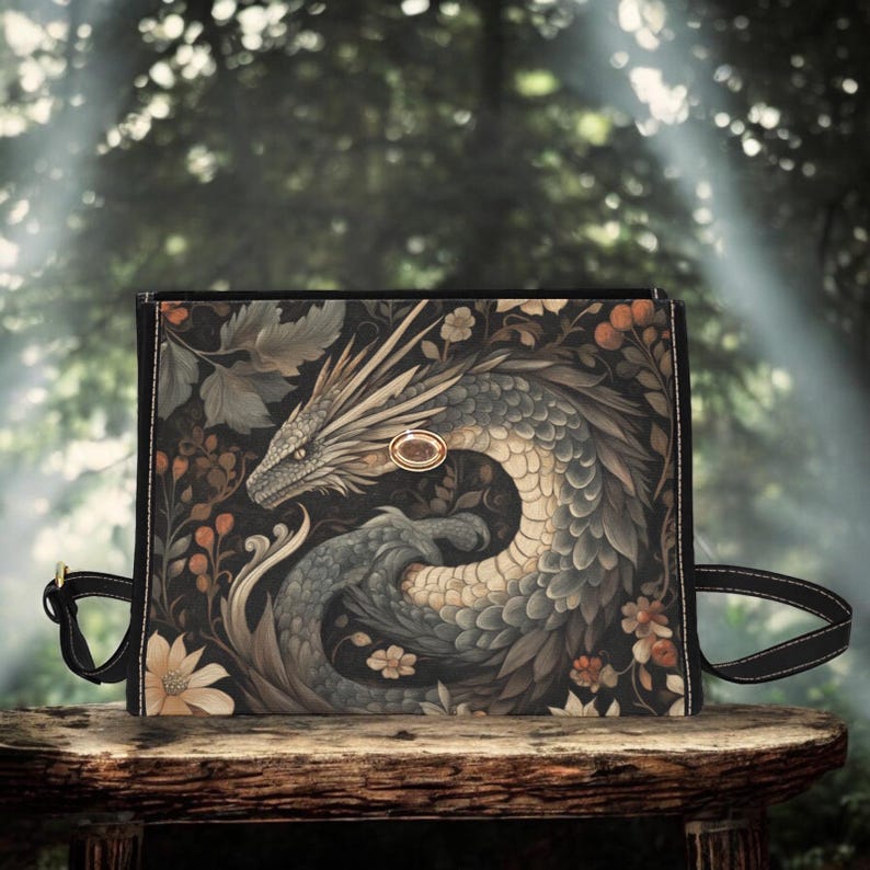 Cottagecore Dragon Fantasy Boho Satchel Bag, Dark Academia Black Vegan ...