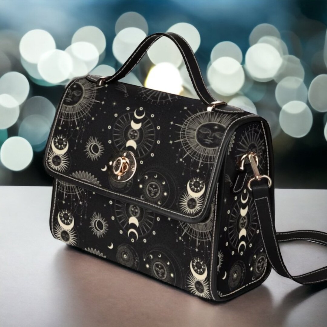 Cottagecore Witch Canvas Satchel Bag, Cute Women Rose Moon Crossed Body ...
