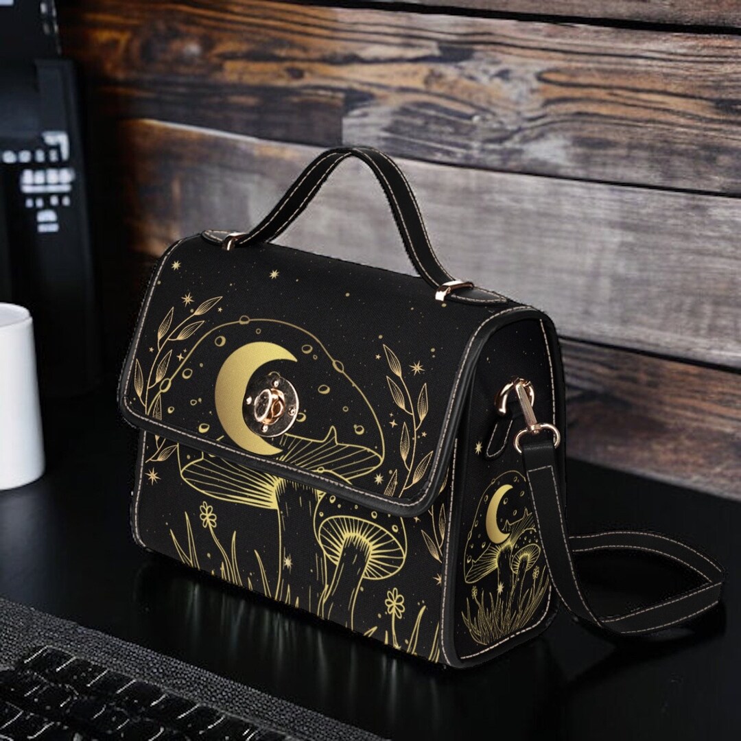 Witch Canvas Satchel Bag, Cute Women Mushroom Moon Cross Body Purse ...
