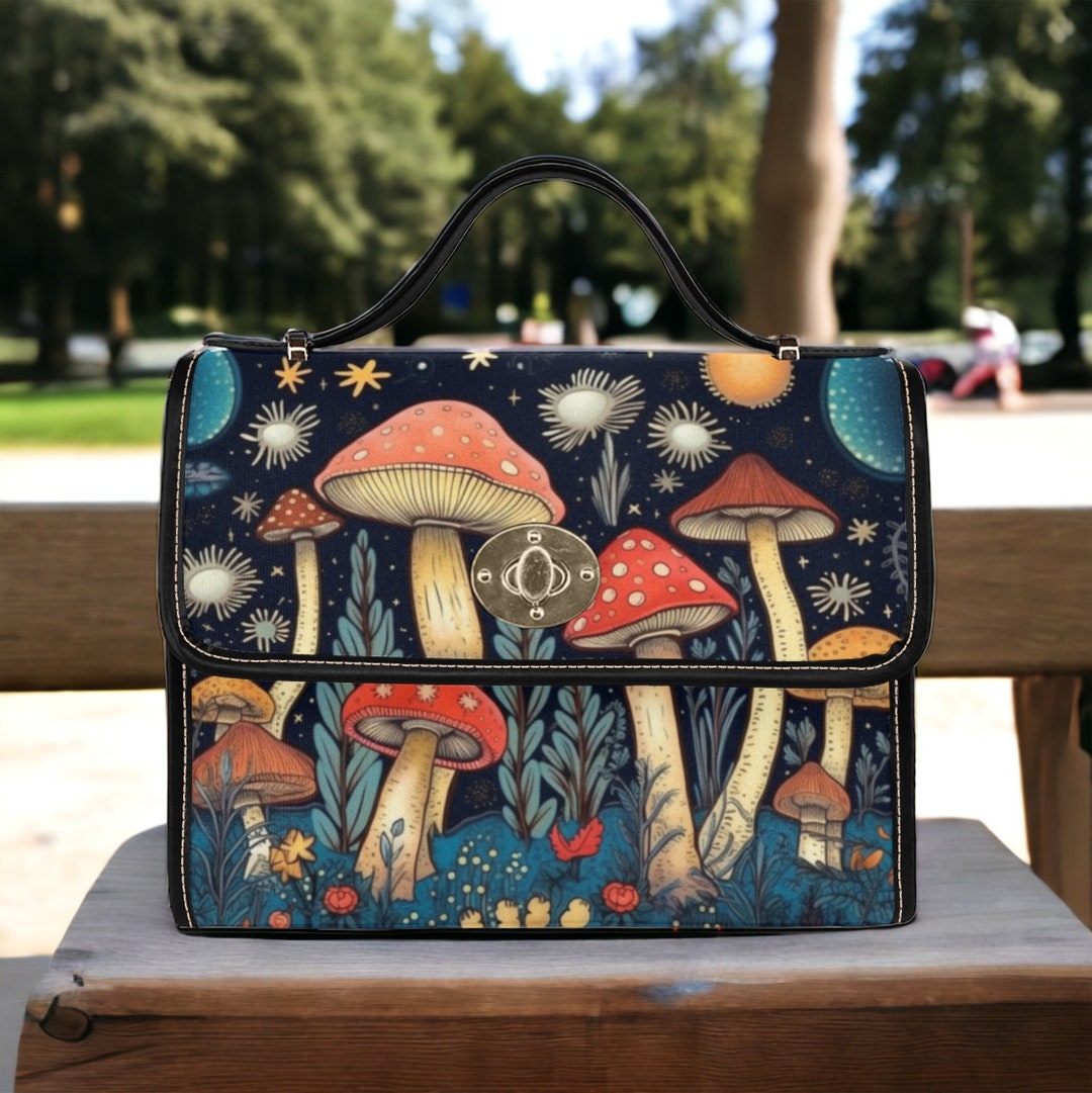 Retro Mushroom Satchel Bag, Cottagecore Mushroom Forest Nature Crossed ...