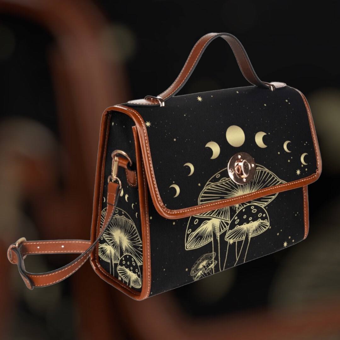 Celestial Moon Canvas Satchel Bag Cute Women Mushroom Crossed - Etsy