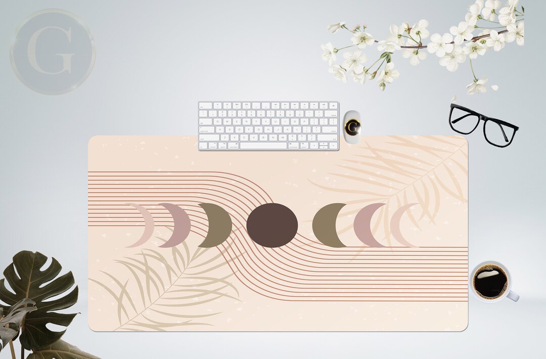 Boho Moon Phases Art Desk Mat, Extra Large Desk Mat With Multiple Size ...