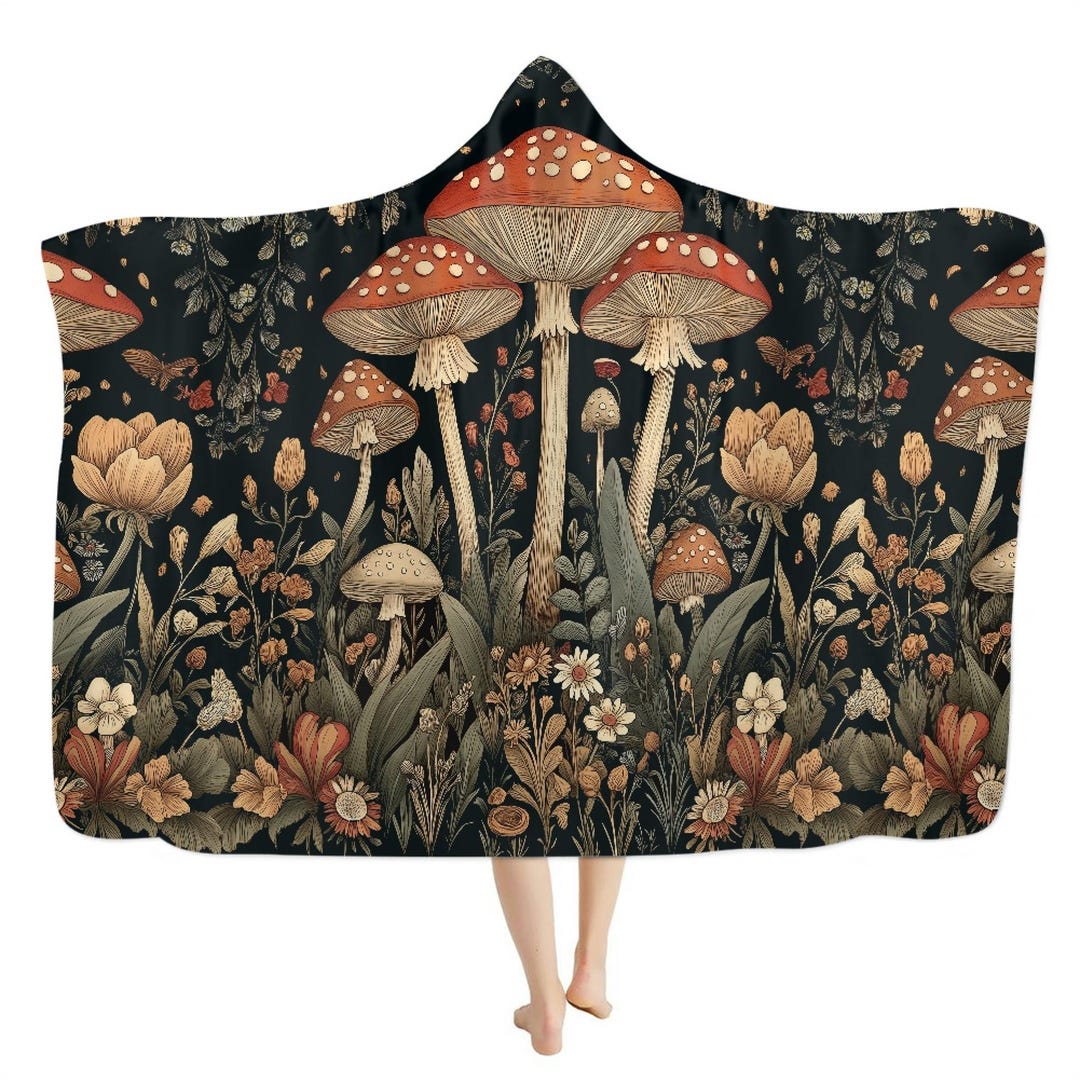 Cottagecore Mushroom Forest Hooded Blanket, Enchanted Forest Witchy ...