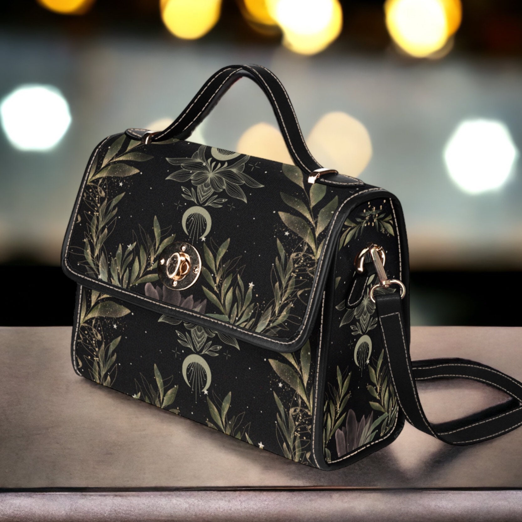 Cottagecore Magic Fern Green Watercolor Witch bag, boho cottage Dark ...