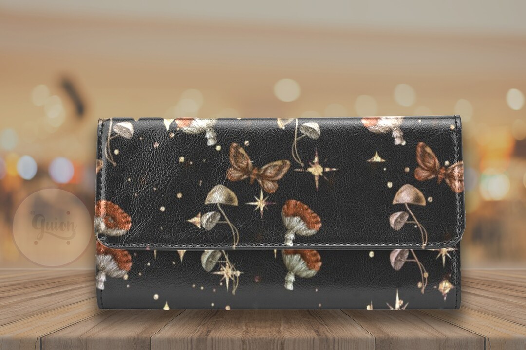 Red Mushroom and Moth Trifold Wallet, Boho Cute Witch Vegan Leather ...