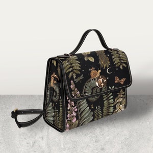 Green Mushroom Cottagecore Canvas Satchel Bag, Cottagecore Forest Women ...