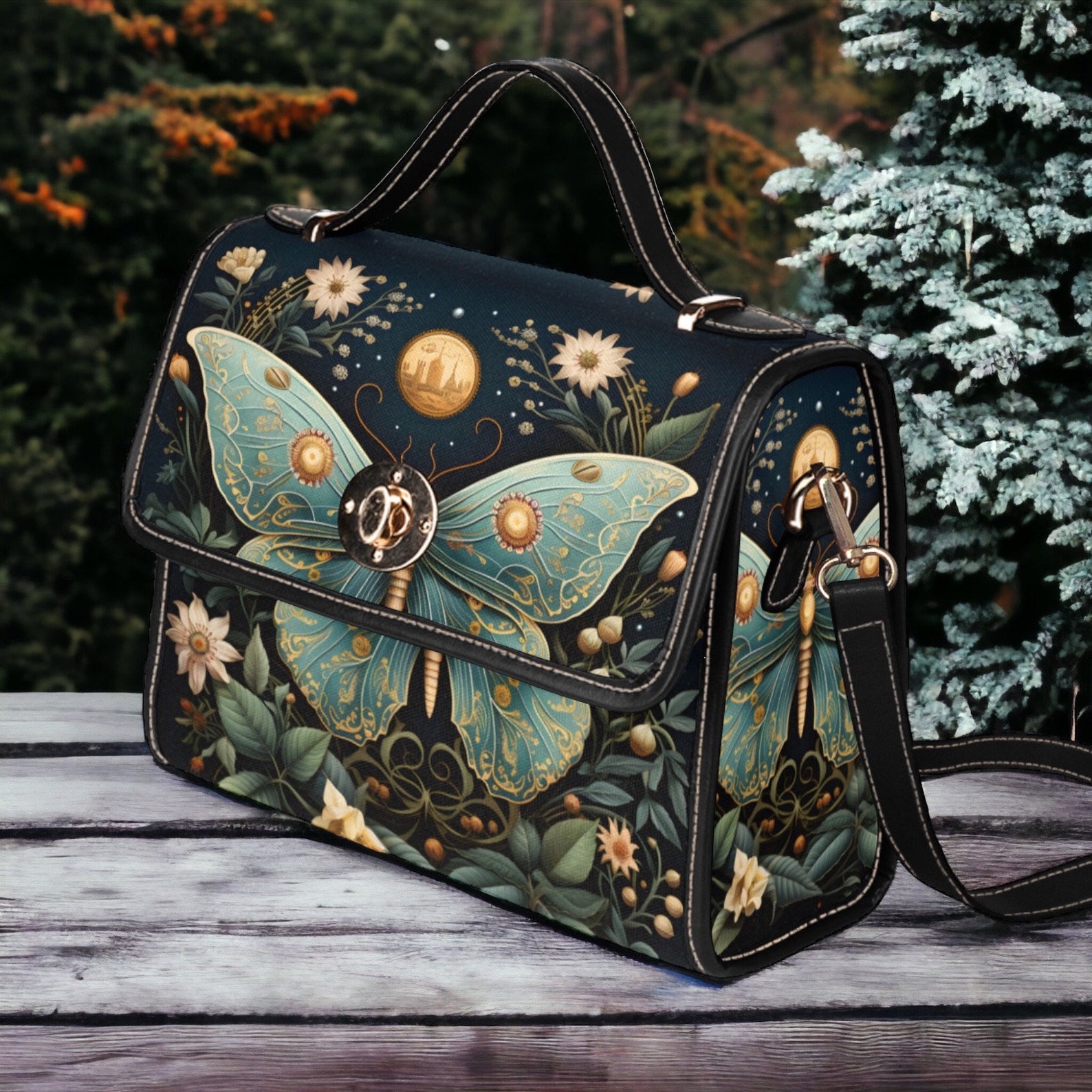 Mystical Luna Moth Canvas Satchel Bag, Cottagecore Forest Witch ...