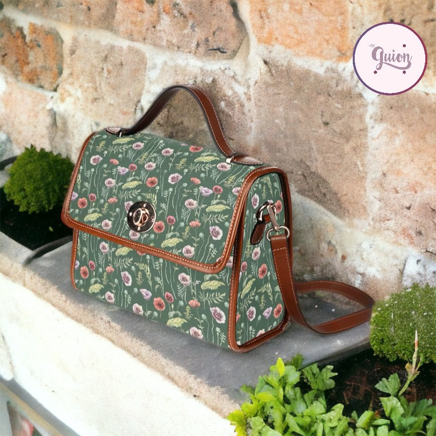 wildflowers green cottagecore crossed body purse, vegan leather strap ...
