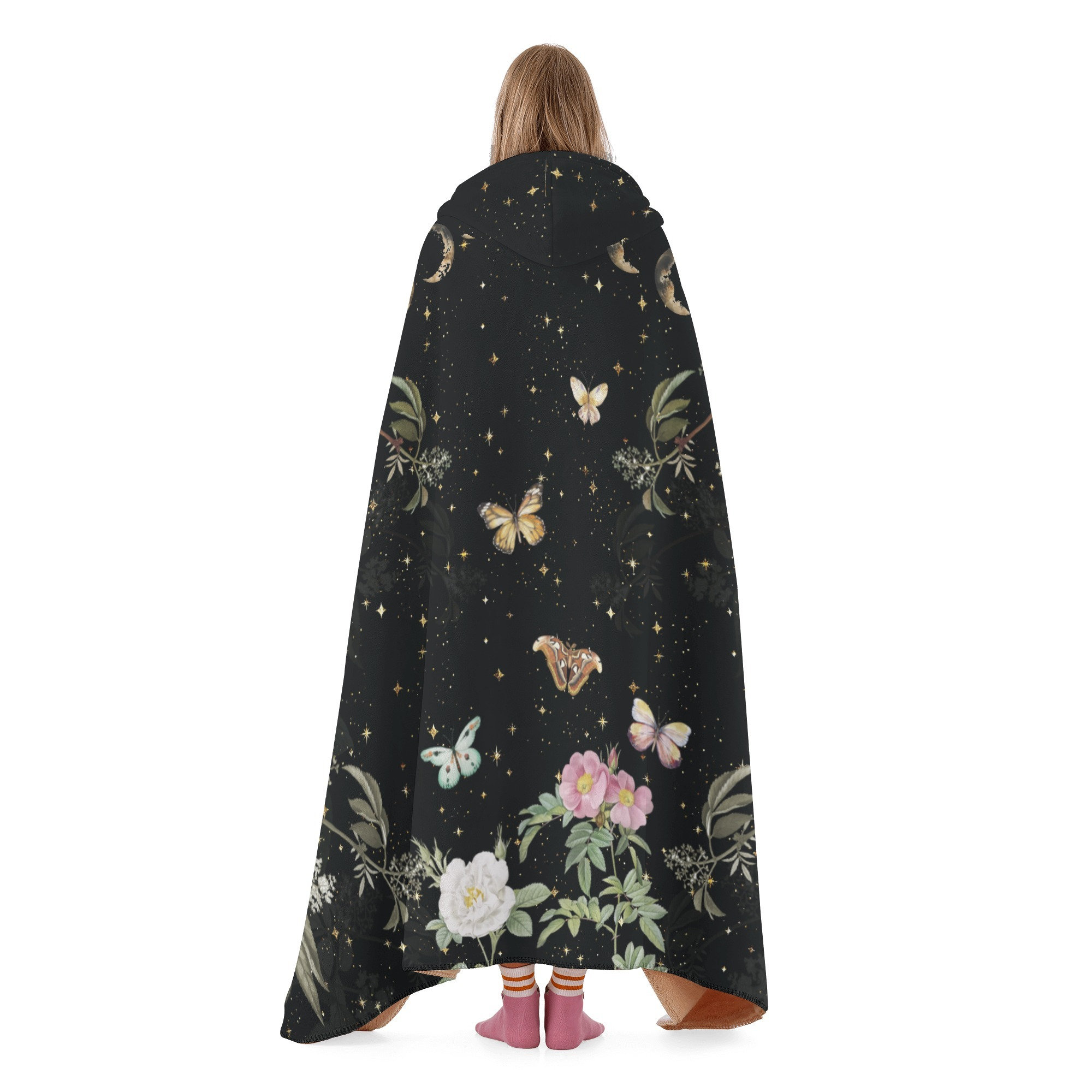 Cottagecore Moon Floral Hooded Blanket, Maximalist Witchy Lounging Cozy ...