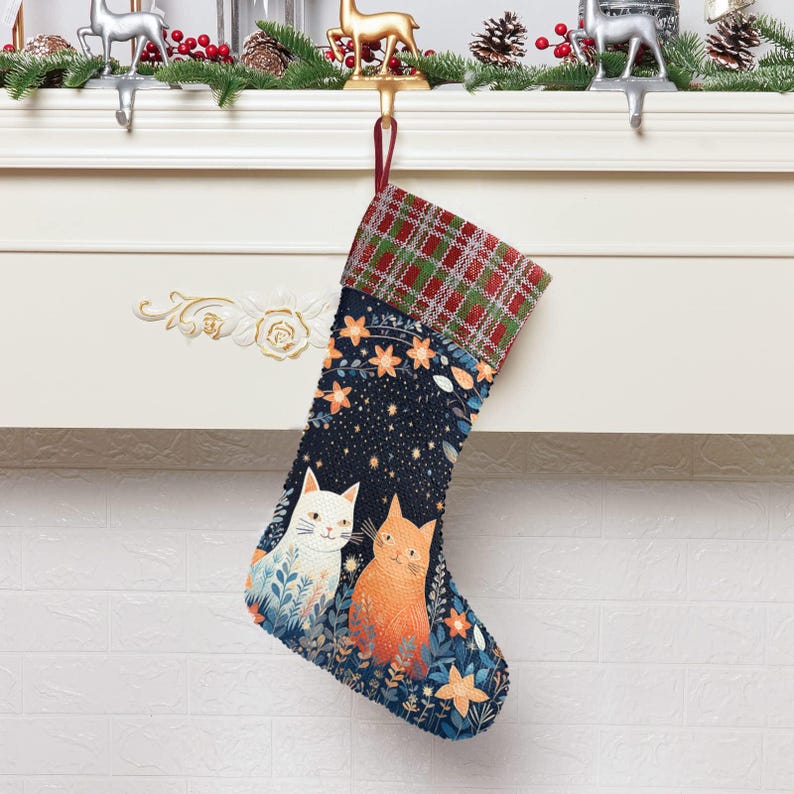 Cute Christmas Cats Sequin Stocking, Perfect for Stuffing Santa's Gifts ...