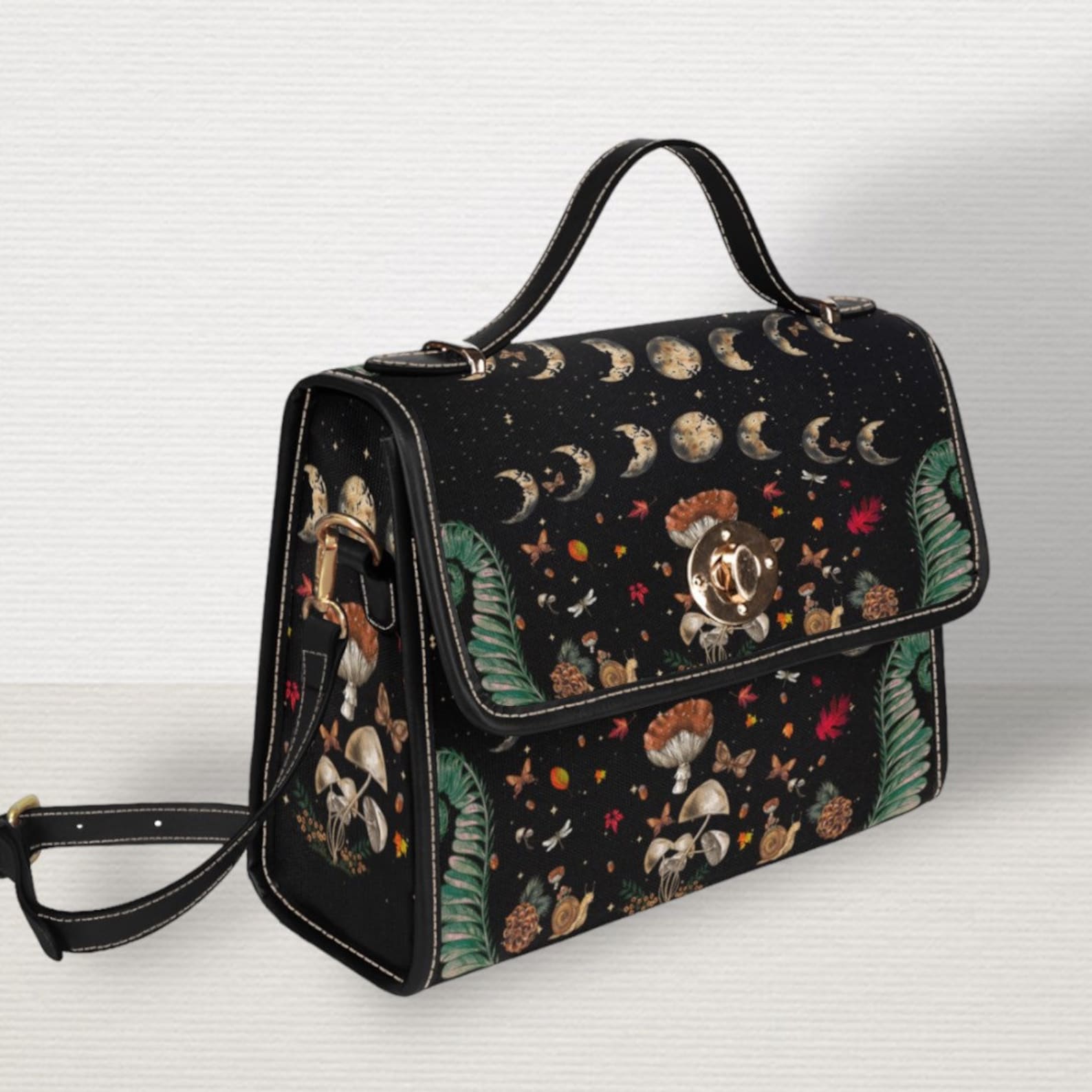 Cottagecore Witch Canvas Satchel Bag, Cute Women Mushroom Crossed Body ...
