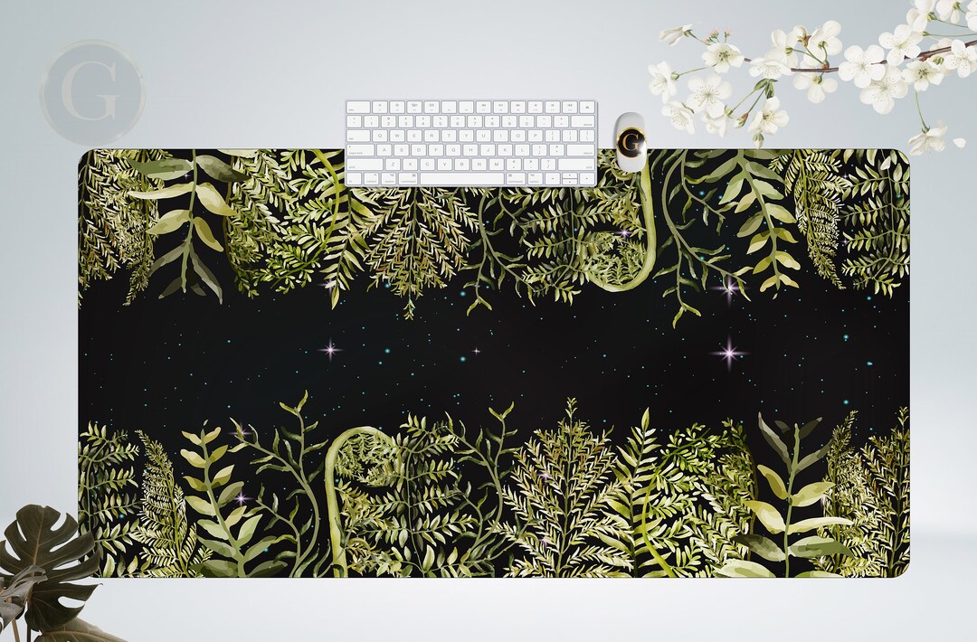 Boho Cottagecore Green Ferns Desk Mat, Cute Mouse Pad , Green ...