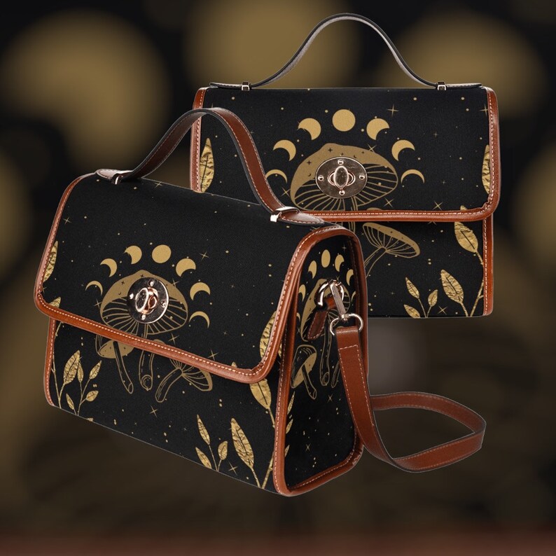 Moon Phase Mushroom Satchel Bag, Mystical Dark Academy Witchy Crossed ...