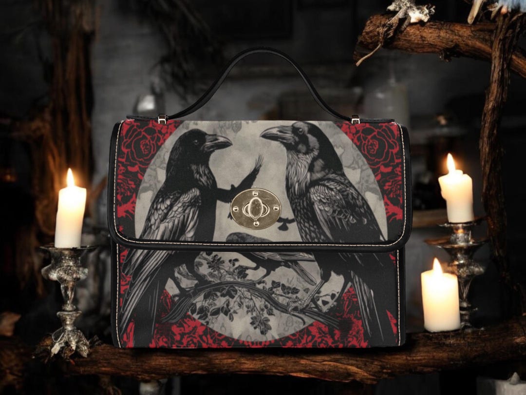 Dark Witchy Crows Canvas Satchel Bag, Whimsy Witchy Crows Handbag, Cute ...