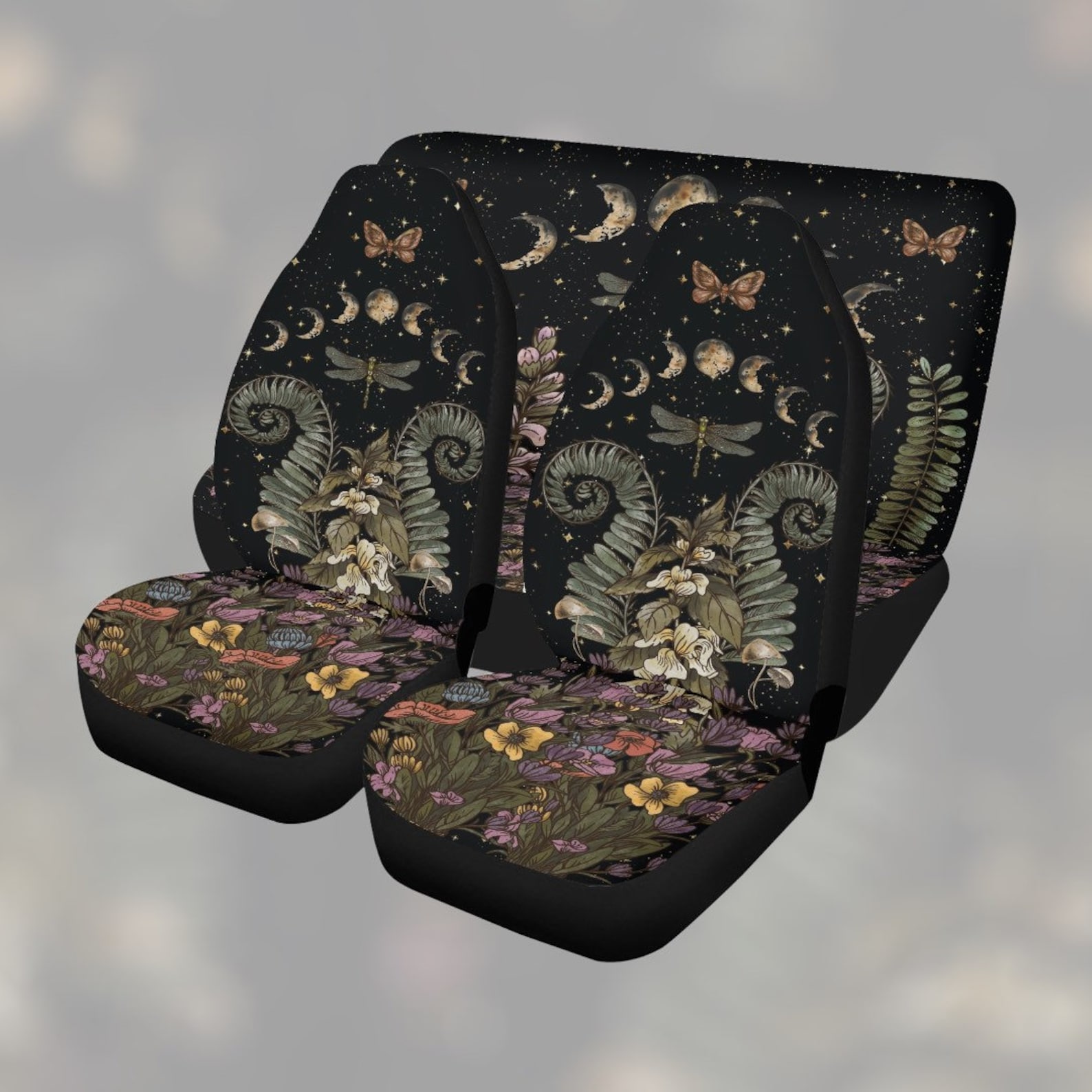 Witchy Moon Fern Boho Car Seat Cover for Women, Cottagecore Witchy Green Floral Front Bucket ...