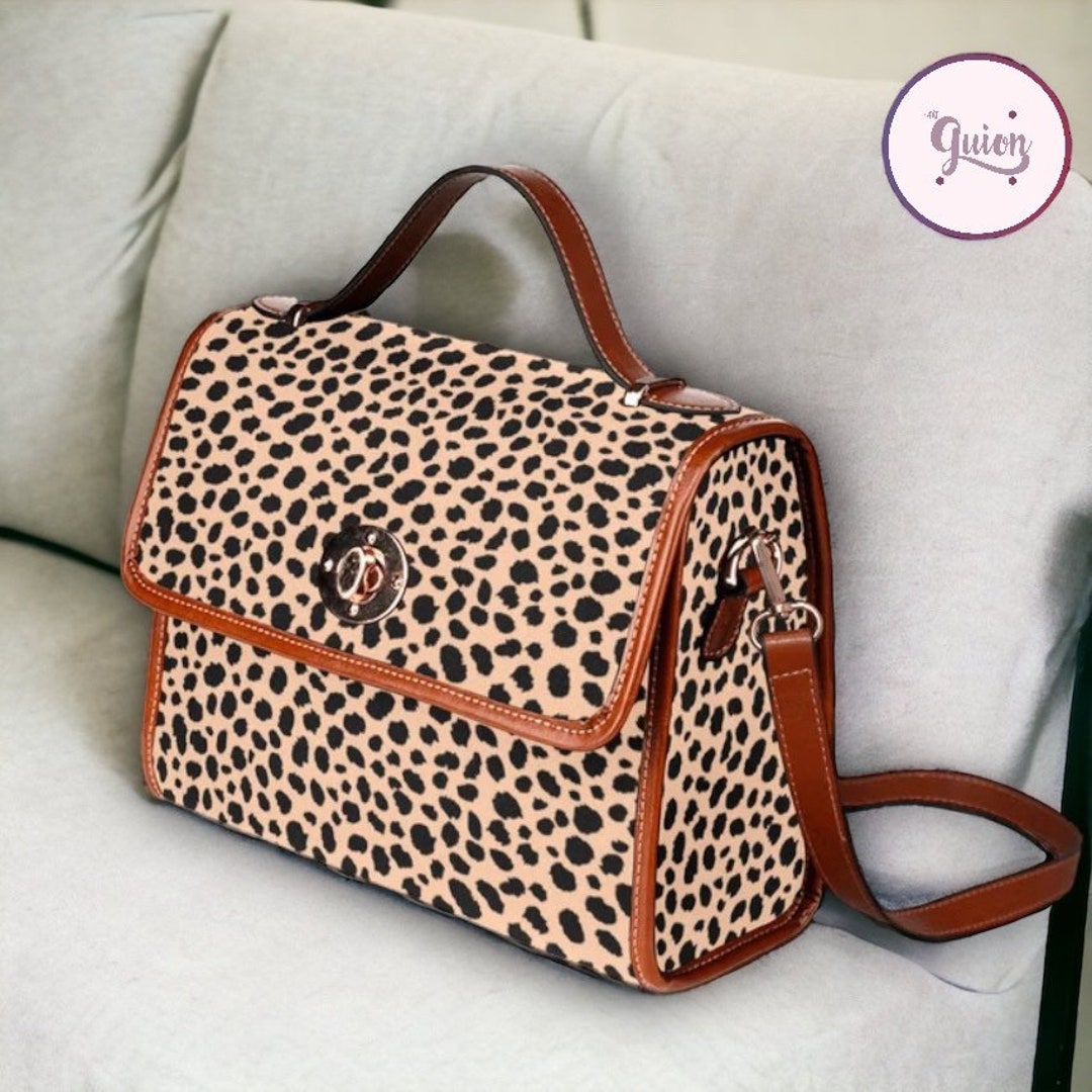 Cute Leopard Print Canvas Satchel Bag, Vegan Leather Strap Crossed Body ...