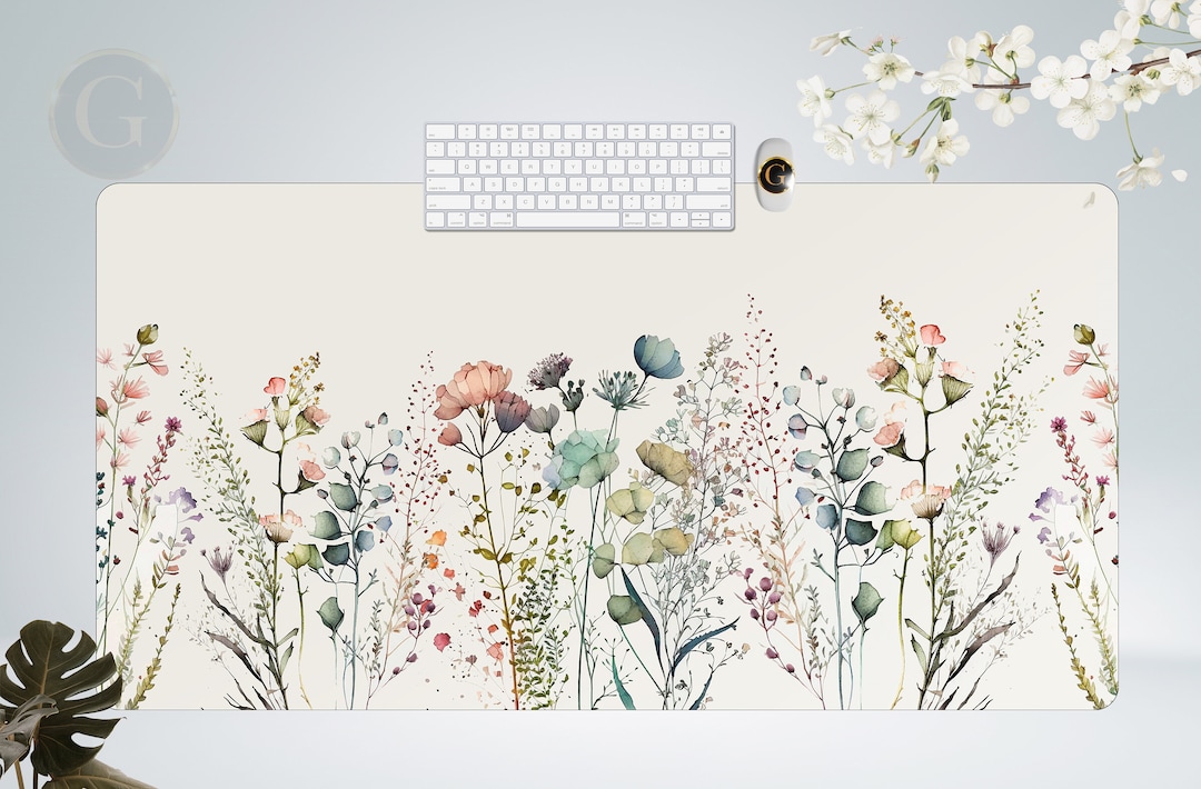 Watercolor Wildflower Desk Mat Gaming Mouse Pad Large Mousepad With ...