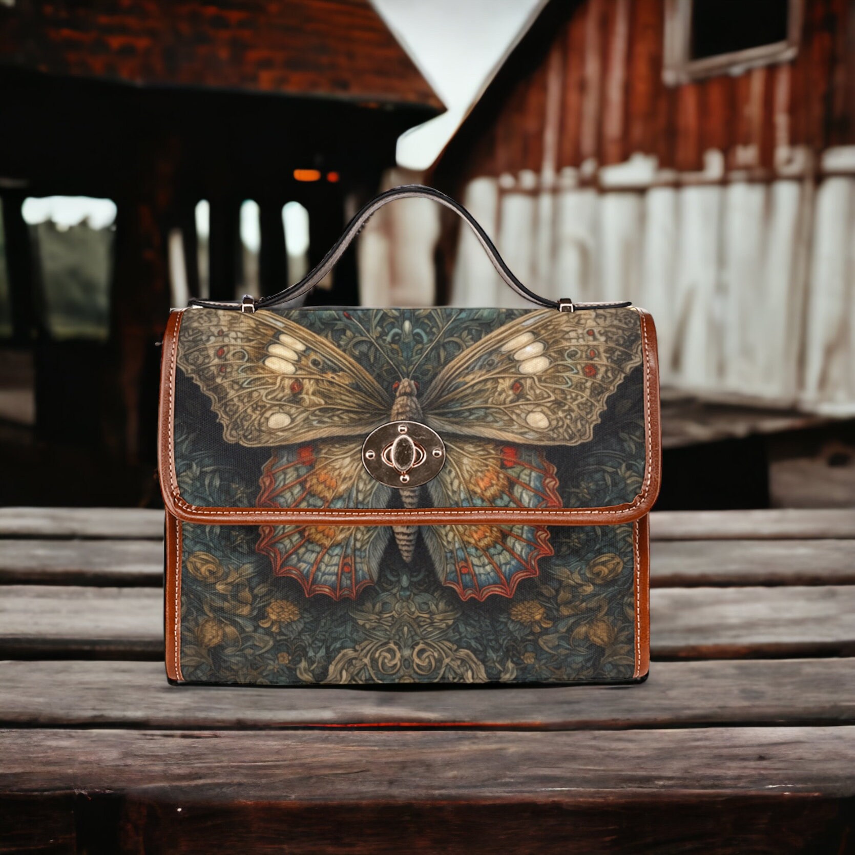 Cottagecore Luna Moth Forest Canvas Satchel bag, women dreamy butterfly ...