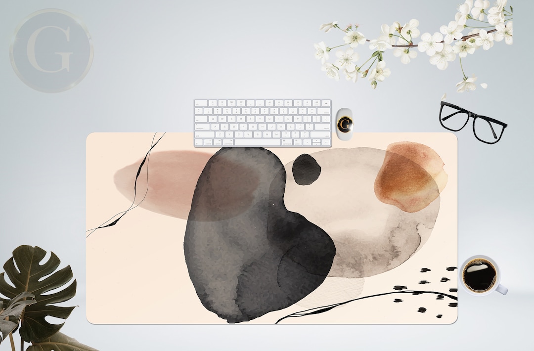 Boho Abstract Modern Art Desk Mat, Watercolor Line Art Desk Mat, Extra ...