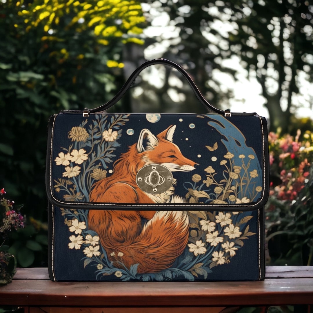 Retro Fox in the Forest Canvas Satchel Bag, Cottagecore Forestcore ...