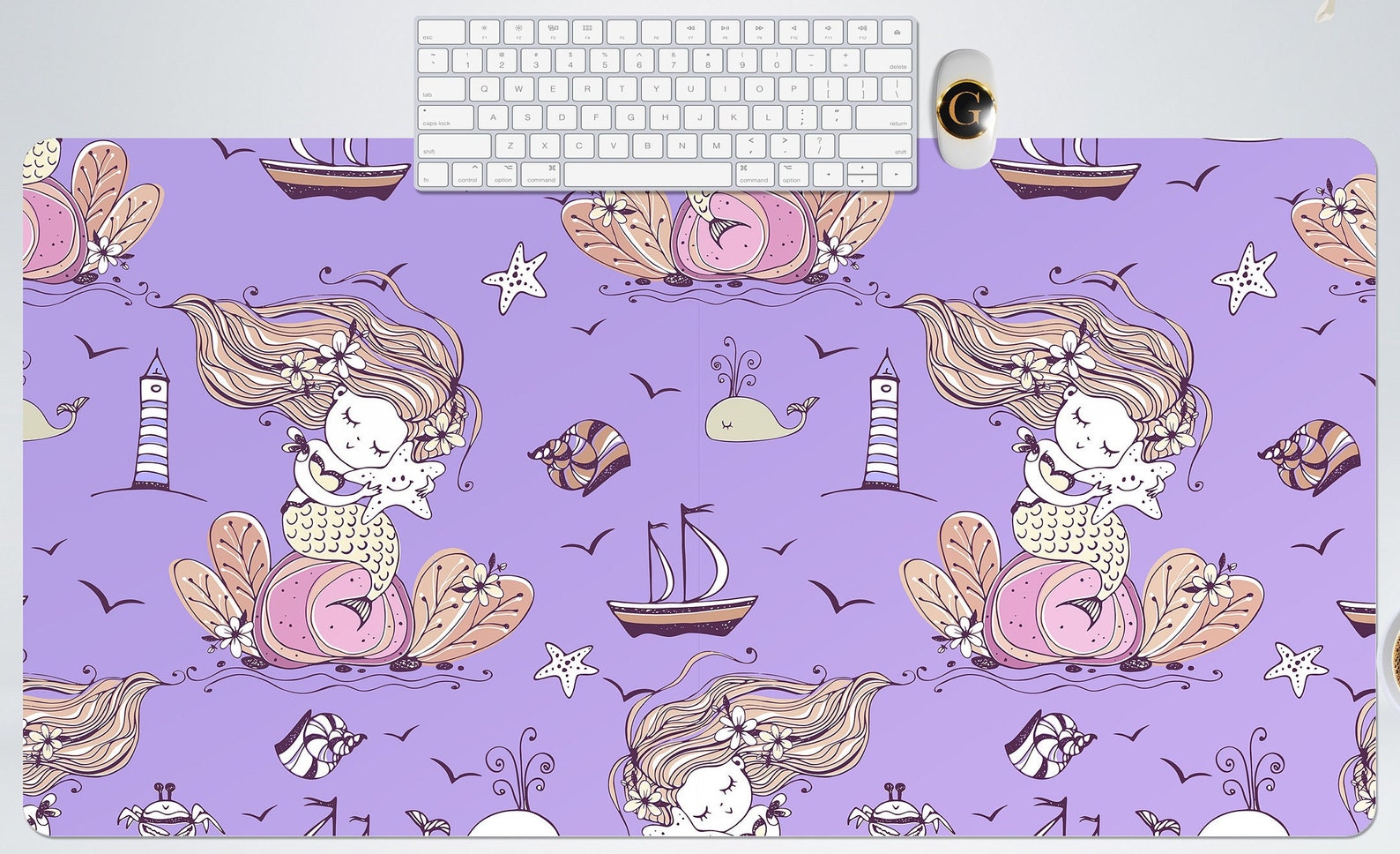 Cute Mermaid Purple Desk Mat Gamer Girl Desk Setup Large - Etsy