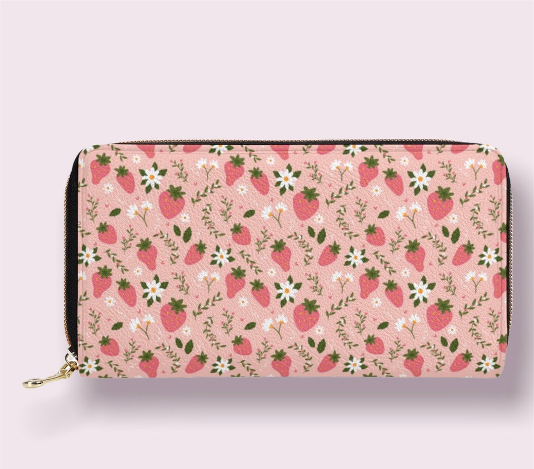 Cute Pink Strawberry Wallet, Cottagecore Nature Zipper Wallet ...