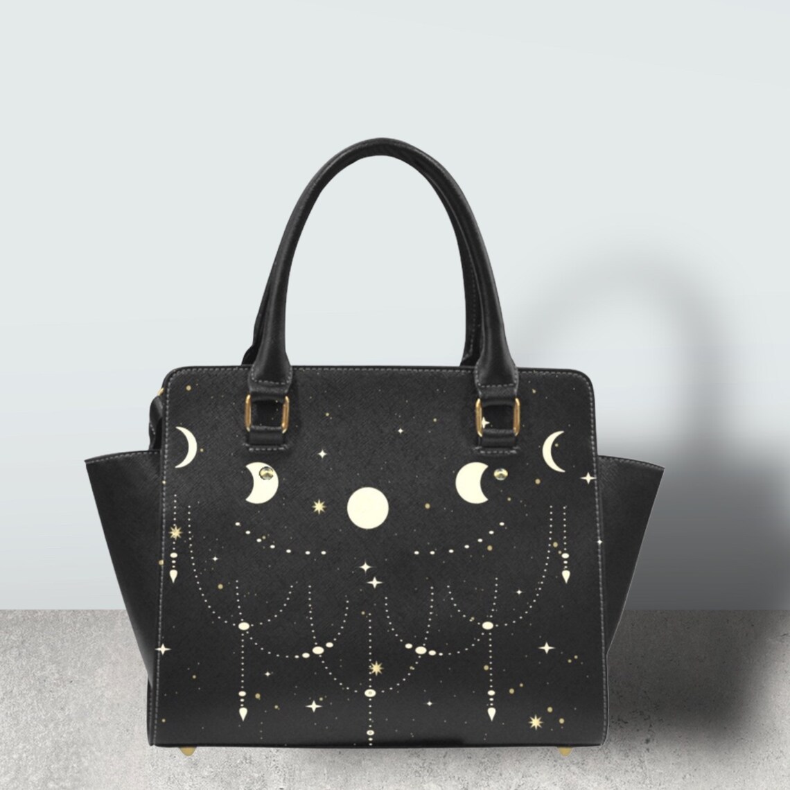 Moon Phases Celestial Shoulder Bag Black Cottagecore Witchy - Etsy