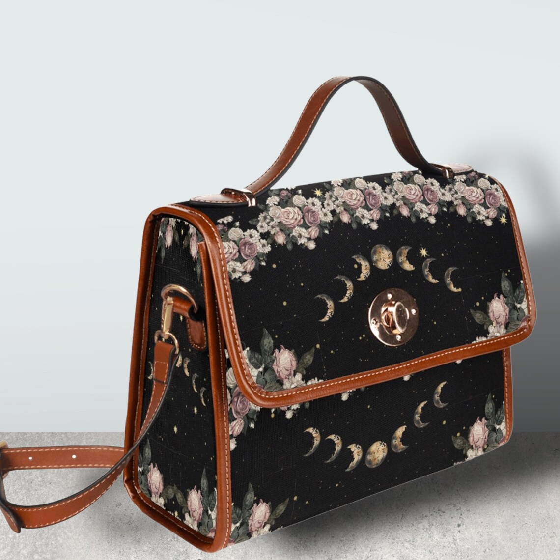 Cottagecore Witch Canvas Satchel Bag Cute Women Rose Moon - Etsy
