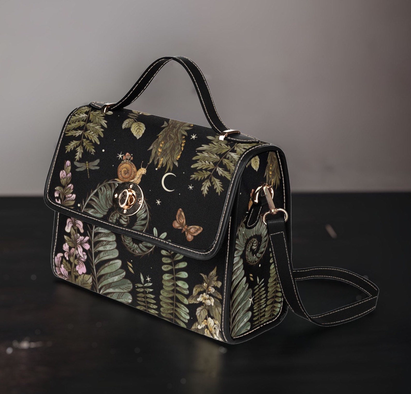 Green Mushroom Cottagecore Canvas Satchel Bag, Cottagecore Forest Women ...