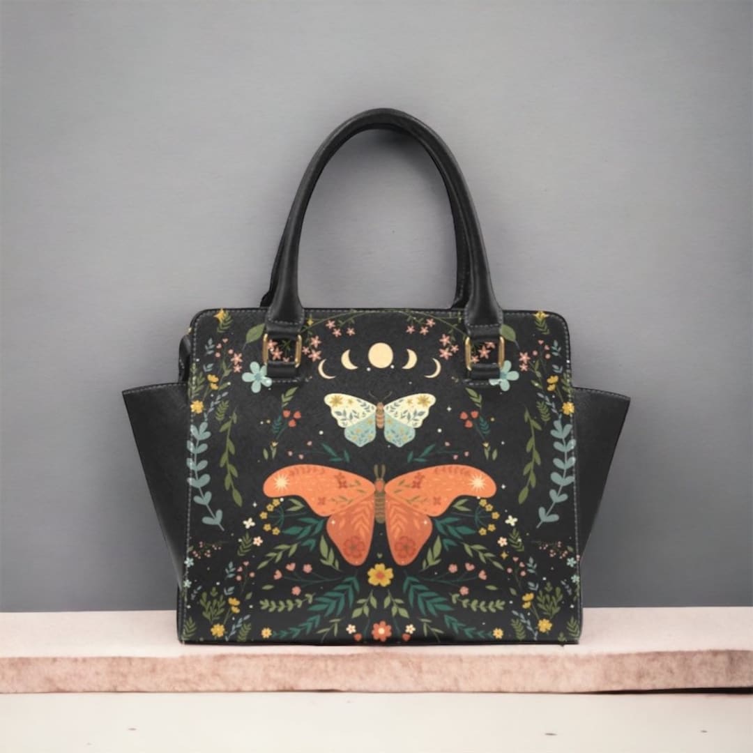 Moon Phases Botanical Moth Shoulder Bag, Cottagecore Witchy Moth ...