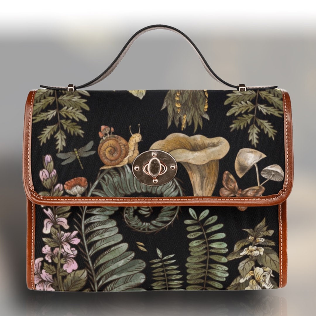 Green Mushroom Cottagecore Canvas Satchel Bag Cottagecore - Etsy