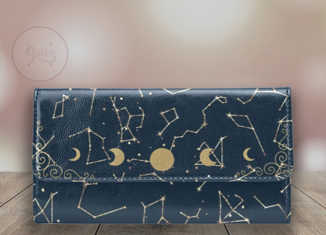 Constellations Moon Phases Celestial Trifold Wallet, Cute Vegan PU ...