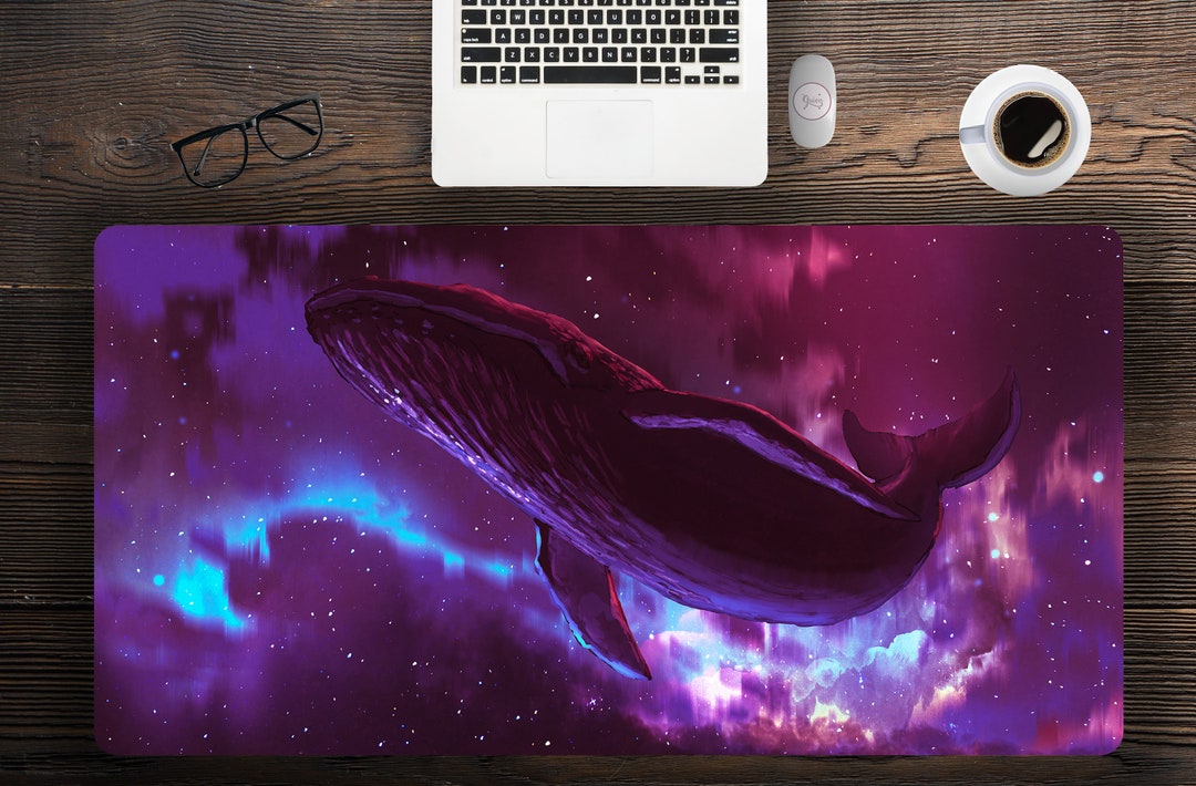 Flying Whale in Outer Space Purple Abstract Desk Mat With Multiple Size ...