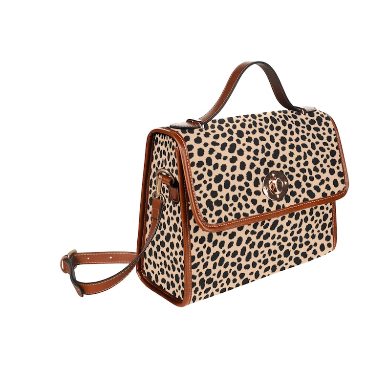 Cute Leopard Print Canvas Satchel Bag, Vegan Leather Strap Crossed Body ...