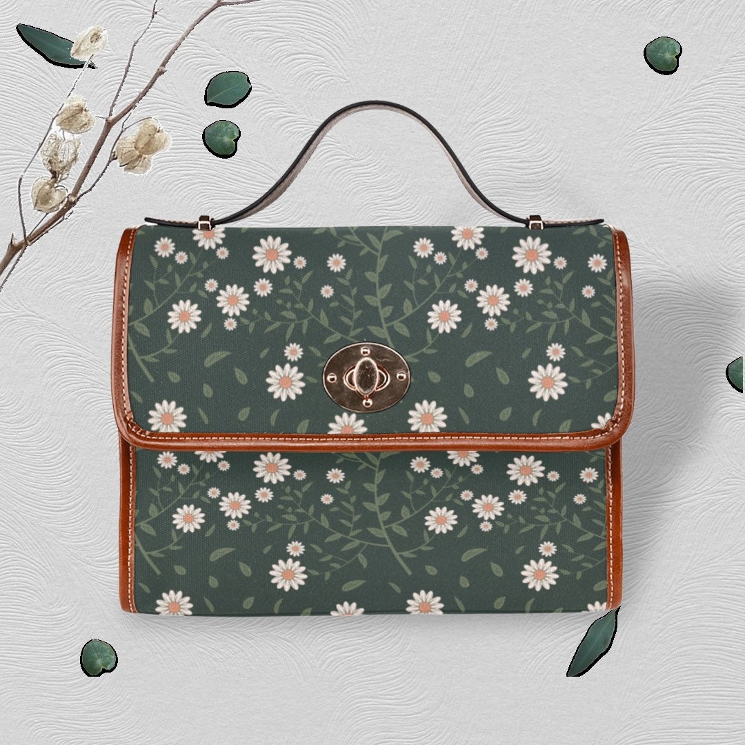 Cottagecore Daisy Boho floral green Canvas Satchel bag, women boho ...