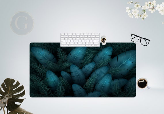 Dark Tropical Leaves Green Desk Mat With Multiple Size | Etsy