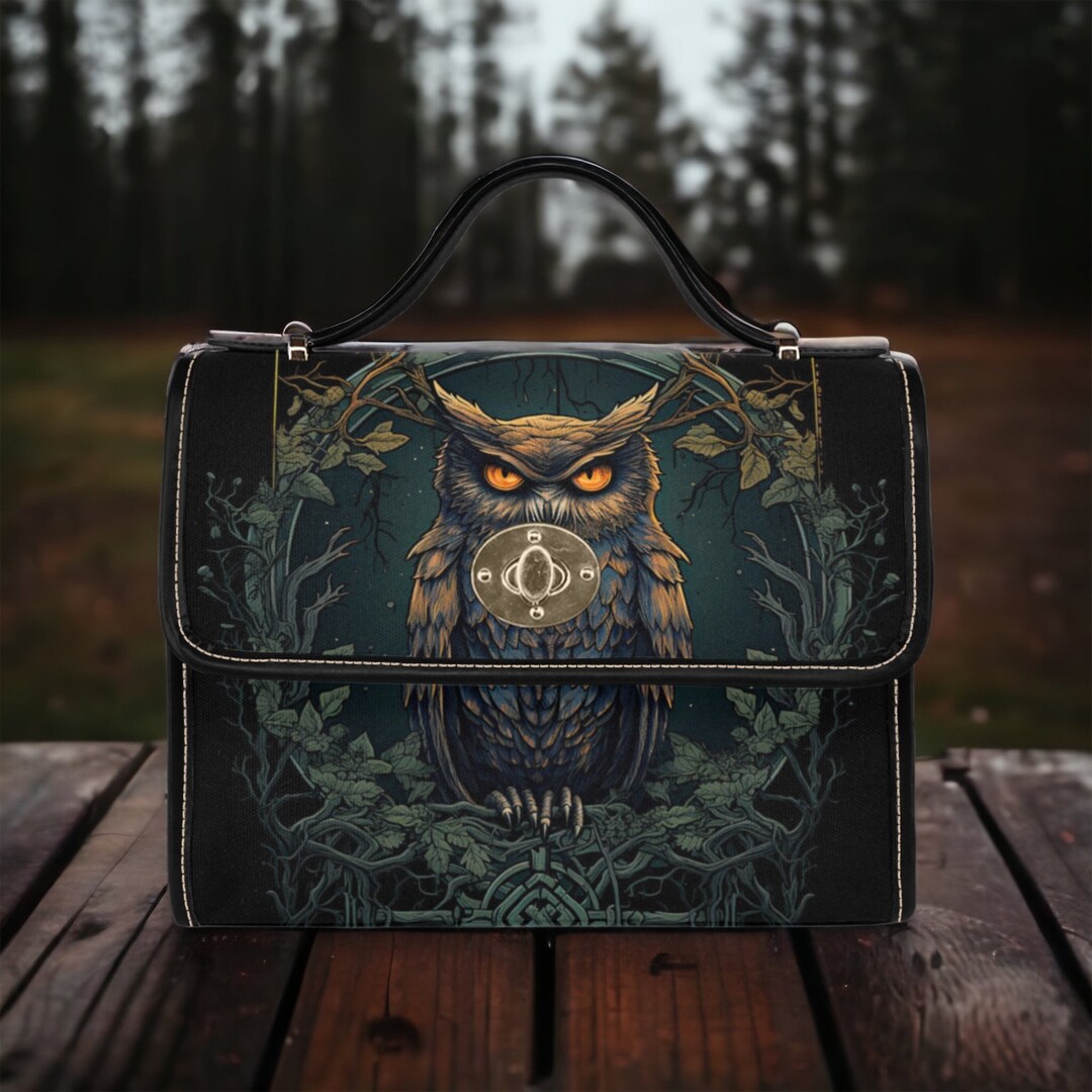 Cottagecore Witch Canvas Satchel Bag, Cute Dark Women Witchy Owl ...