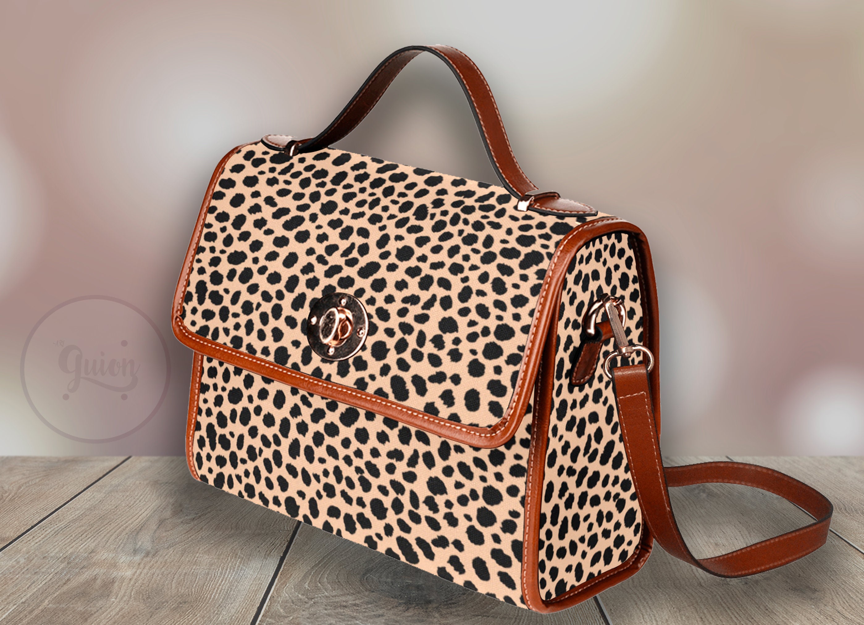 Cute Leopard Print Canvas Satchel Bag Vegan Leather Strap - Etsy