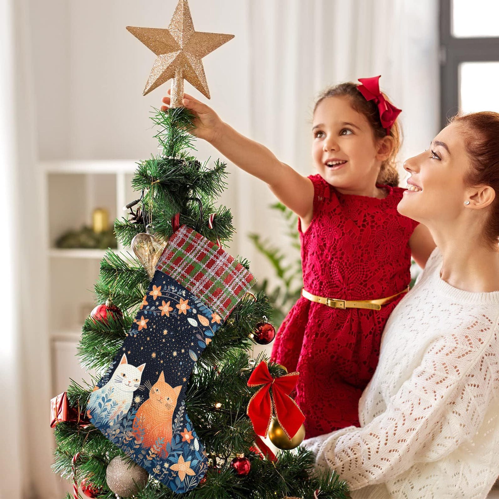 Cute Christmas Cats Sequin Stocking, Perfect for Stuffing Santa's Gifts ...