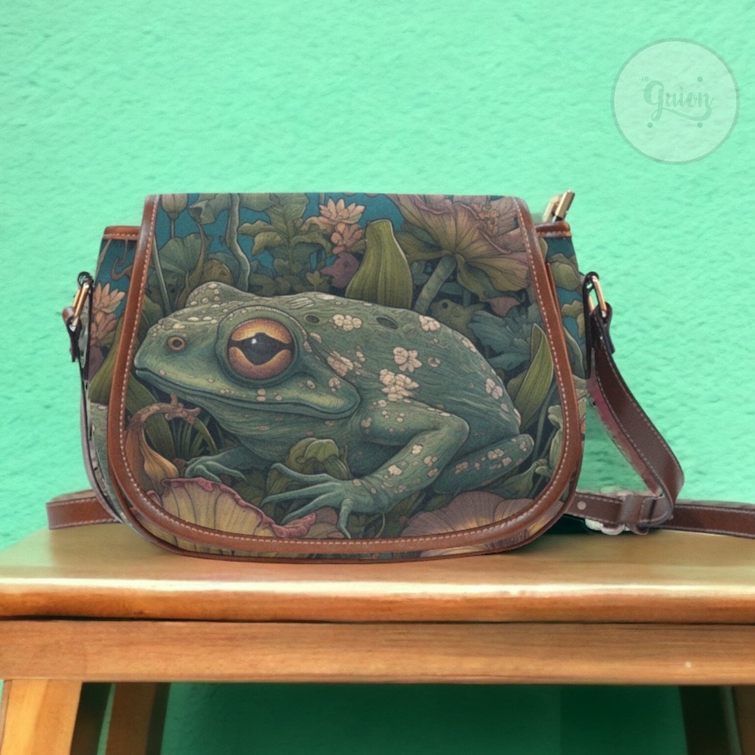 Green Frog Boho Cottagecore Saddle Bag, Whimsical Moon Frog Purse ...