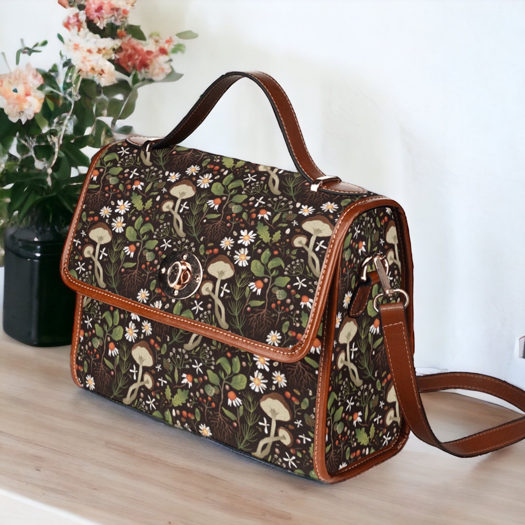 Cottagecore Mushroom Forest Canvas Satchel bag, women mushroom ...