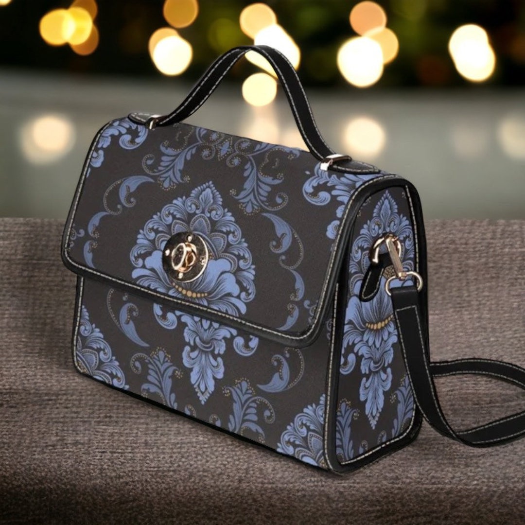 Cottagecore Dark Witch Canvas Satchel Bag, Black Vegan Leather Crossed ...